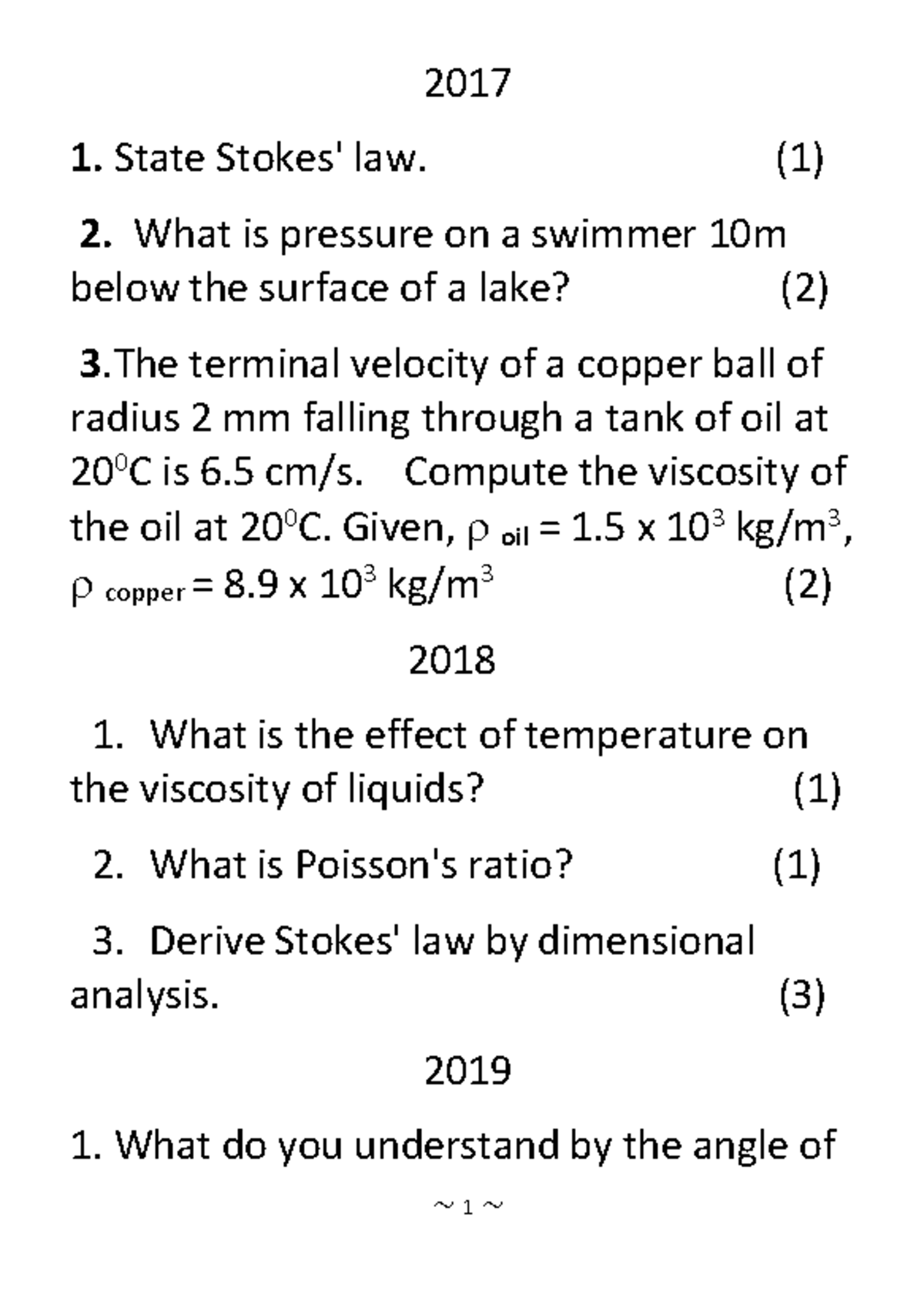Chapterwise Questions Ahsec Solid Liquid - 2017 1. State Stokes' law ...