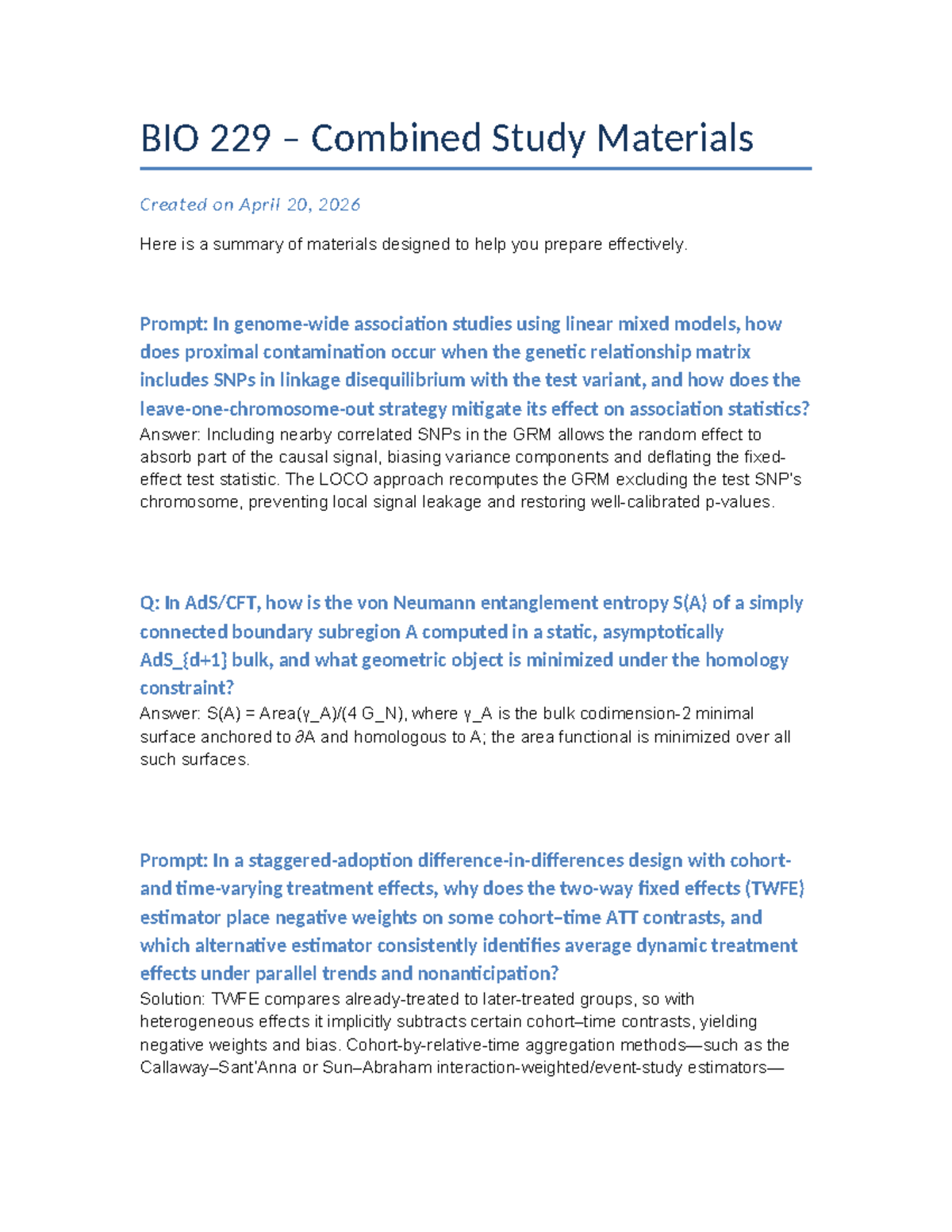 BIO 229 Comprehensive Study Guide for Advanced Topics - Studocu
