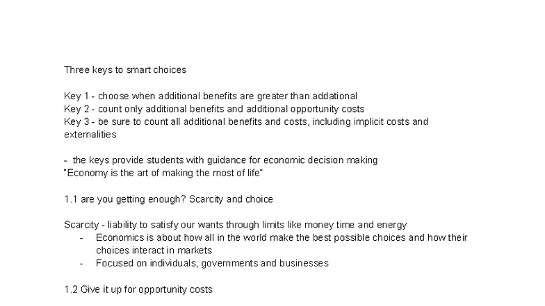 ECON - Chapter 1: Smart Choices and Opportunity Costs - Studocu