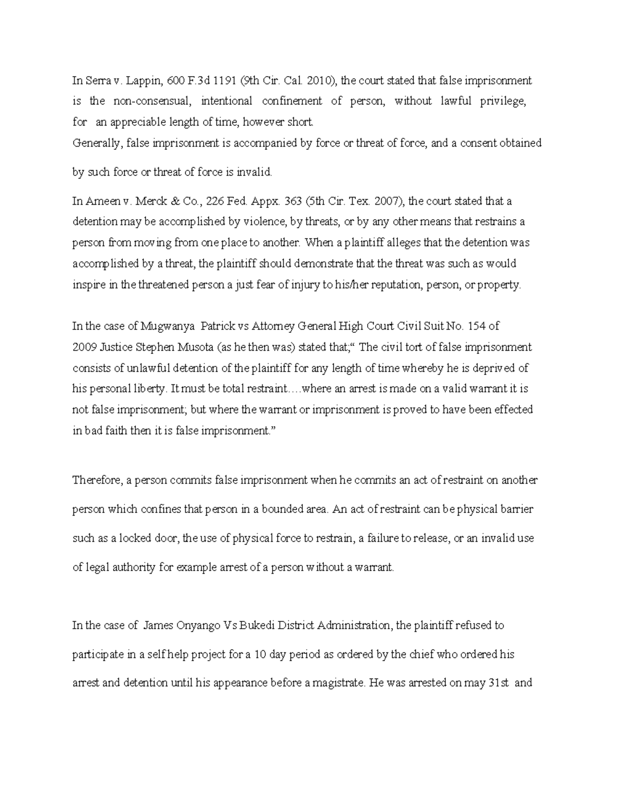 False Imprisonment Notes: Key Cases and Legal Principles - Studocu