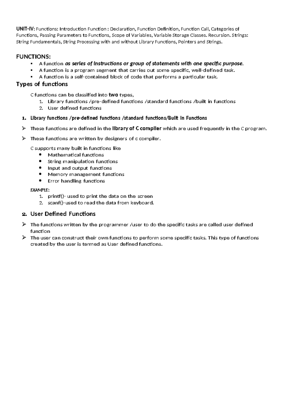 CSE 301: Unit 4 - Functions and Their Categories Notes - Studocu