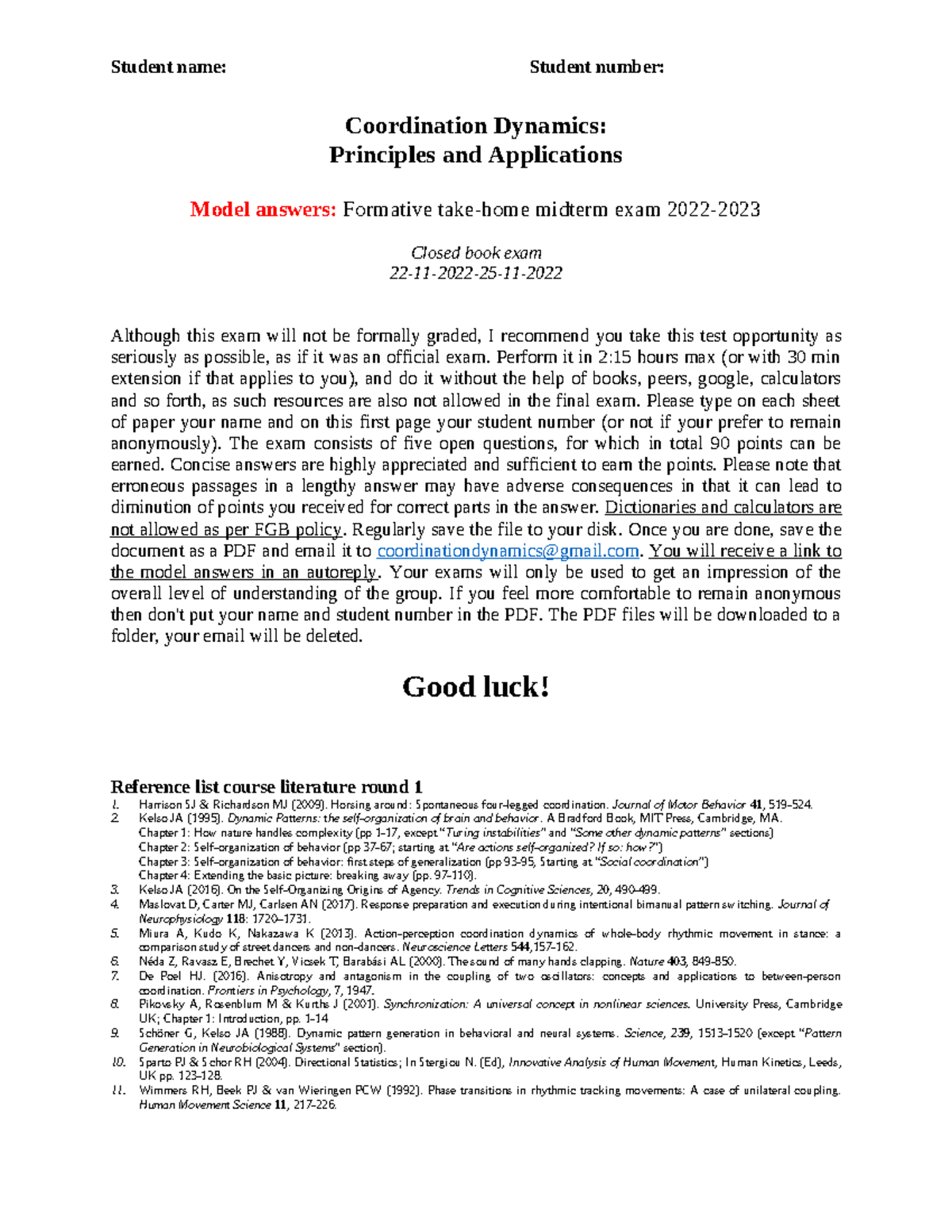 Coordination Dynamics (2022-2023) Formative Midterm Exam Model Answers - Studeersnel