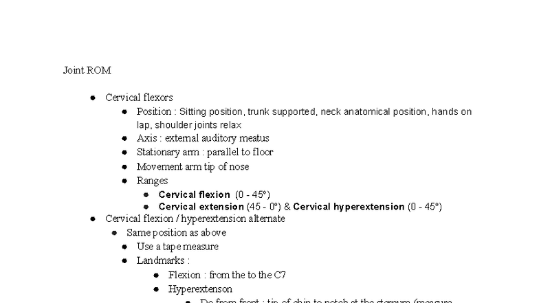 Joint ROM Assessment: Cervical & Trunk Movements - Studocu