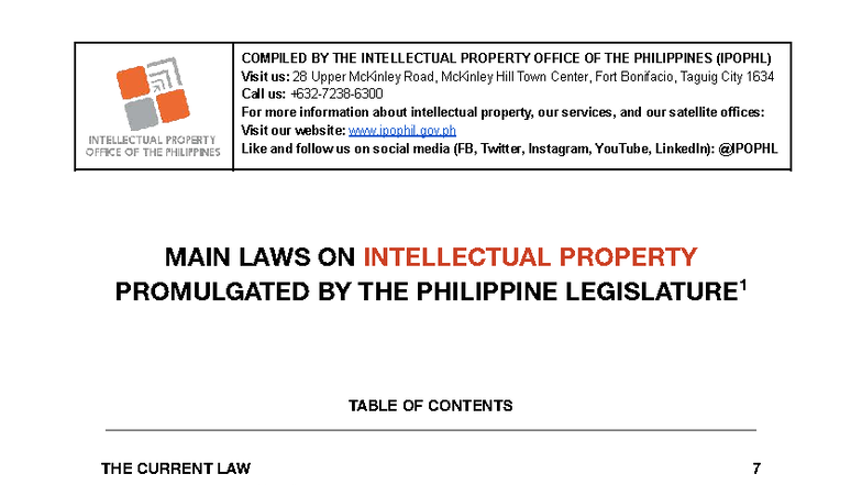 Main Philippine Laws on Intellectual Property (IPOPHL) Compilation ...