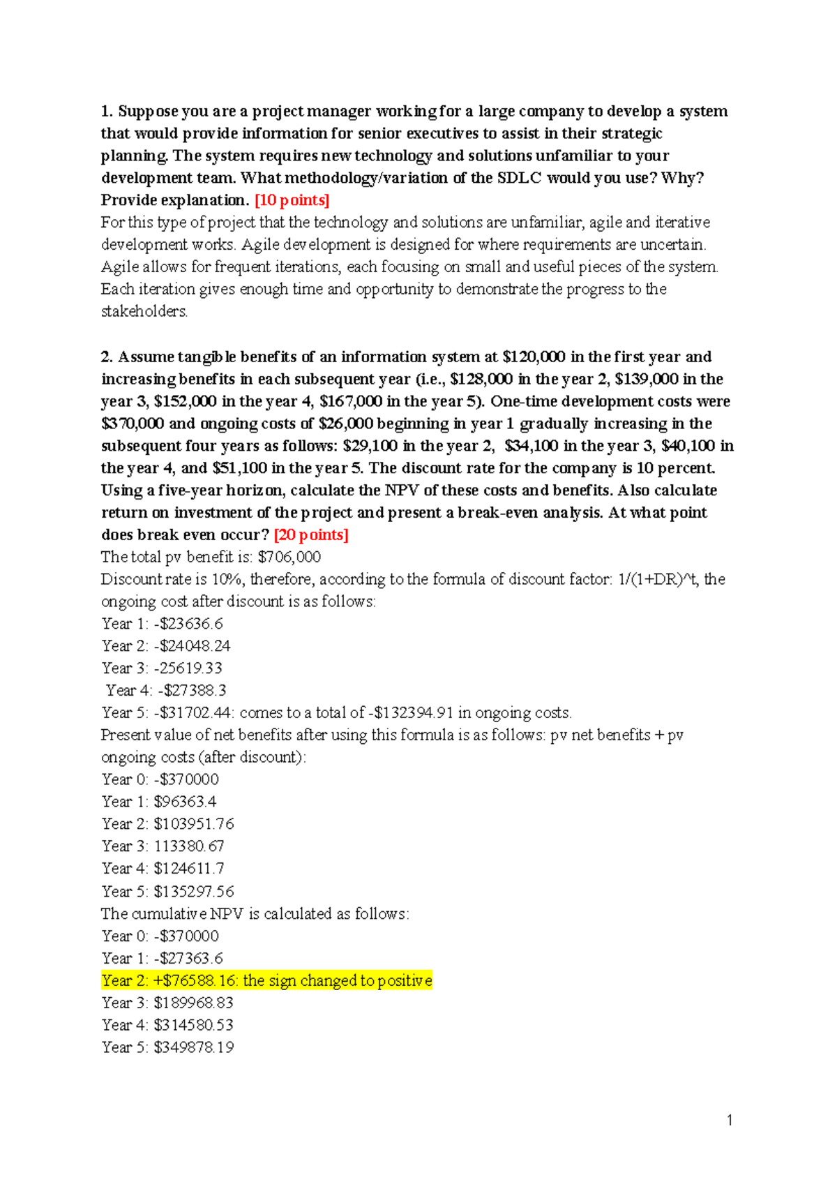 ITEC 3010 Assignment 1: Project Management & System Development ...