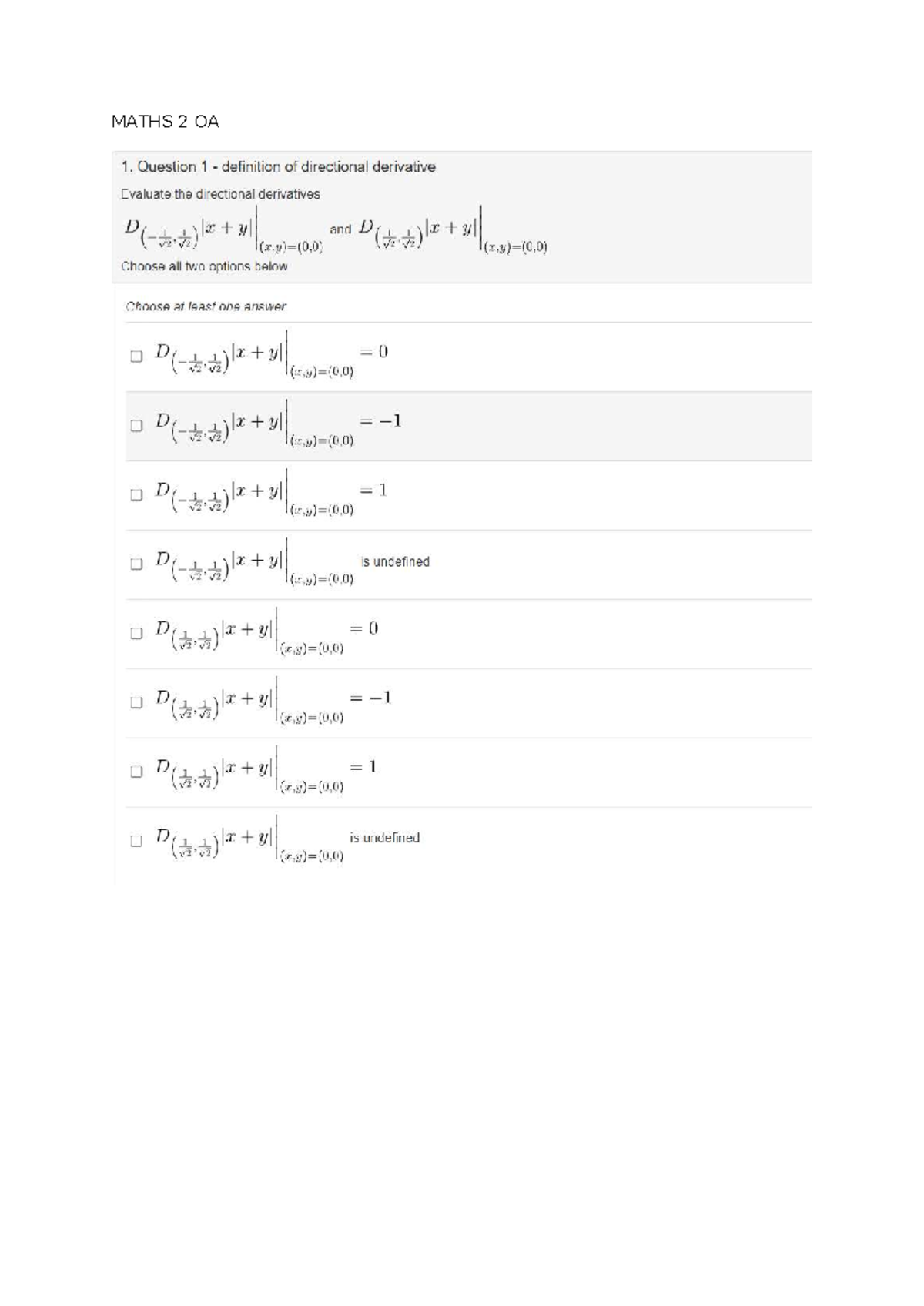MATHS 2 OA: Directional Derivatives and Tangent Plane Analysis - Studocu