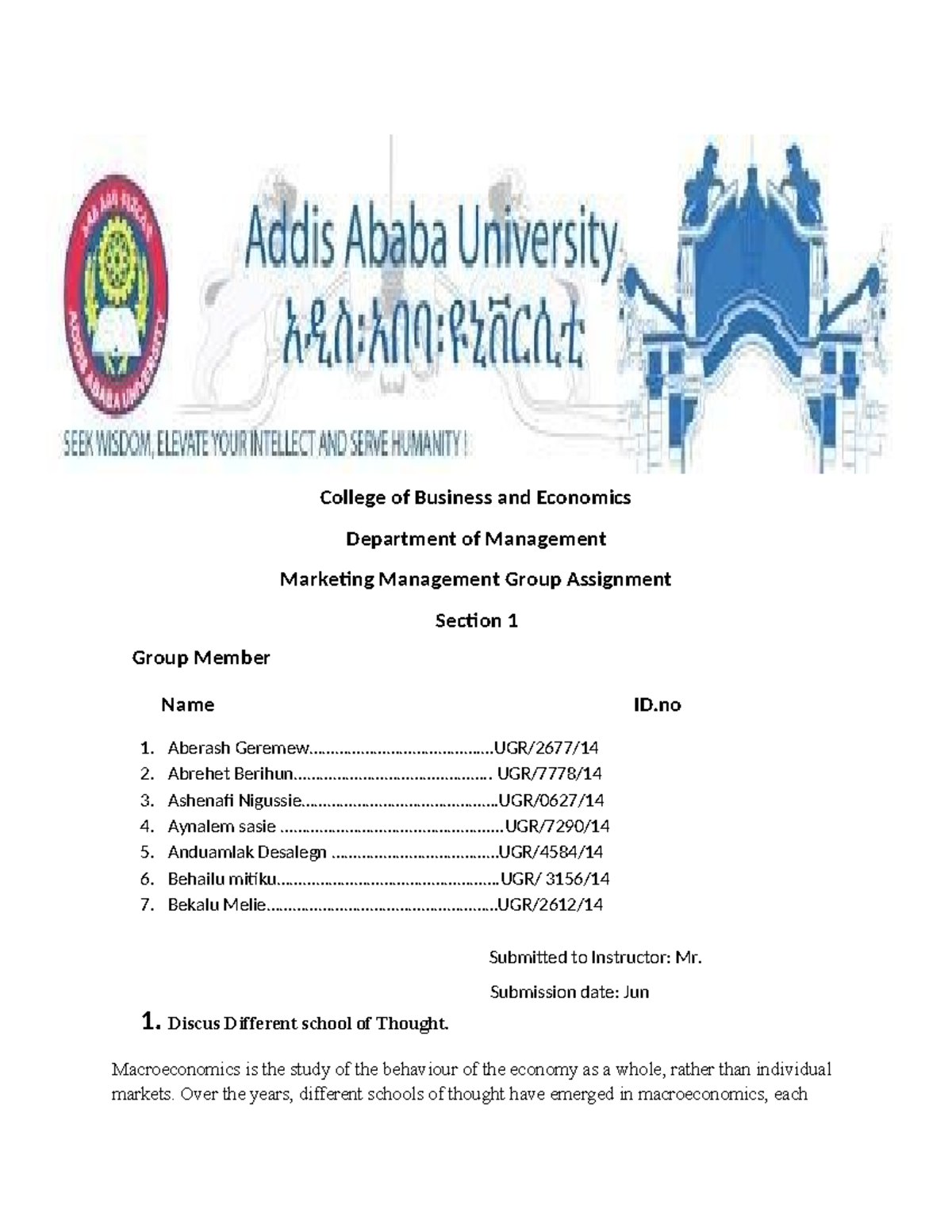 Addis Ababa University Department of Economics aa - College of Business ...