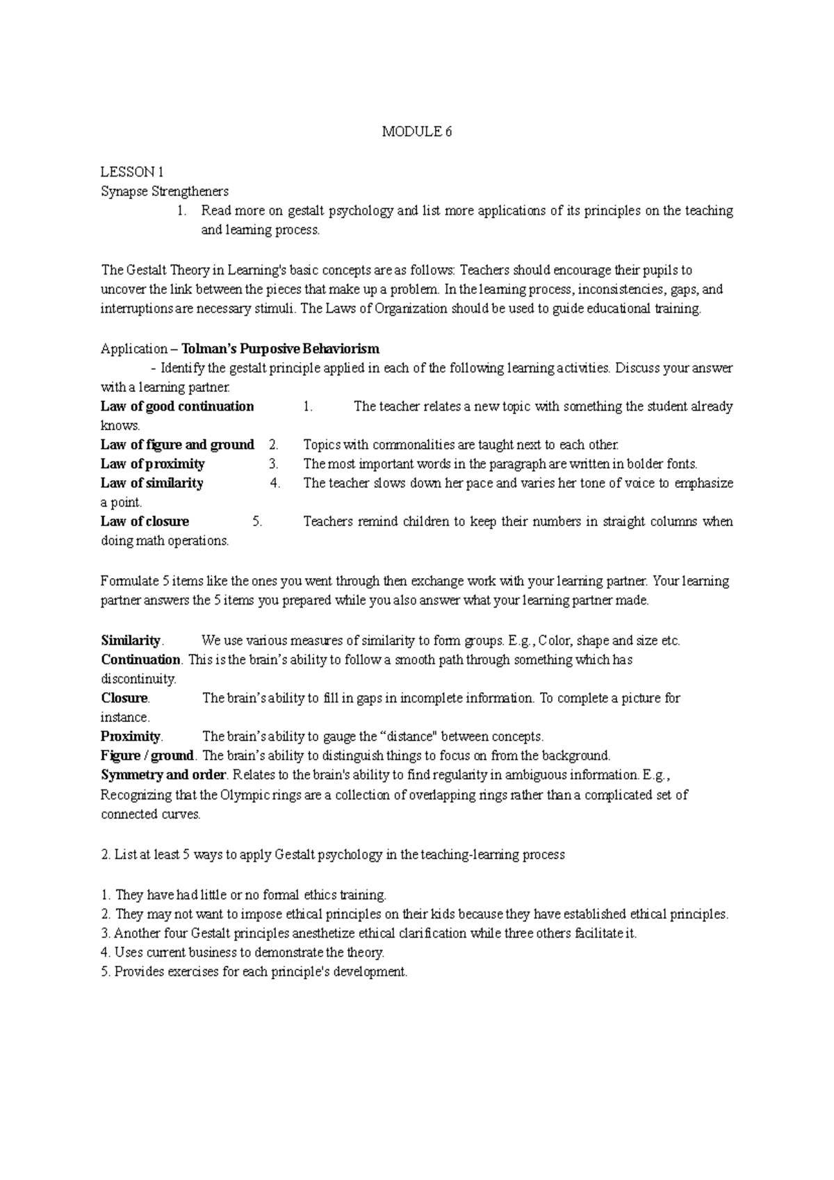 FLCT Module 6-10 Activities - Facilitating Learner Centered-Teaching - PangSU - Studocu