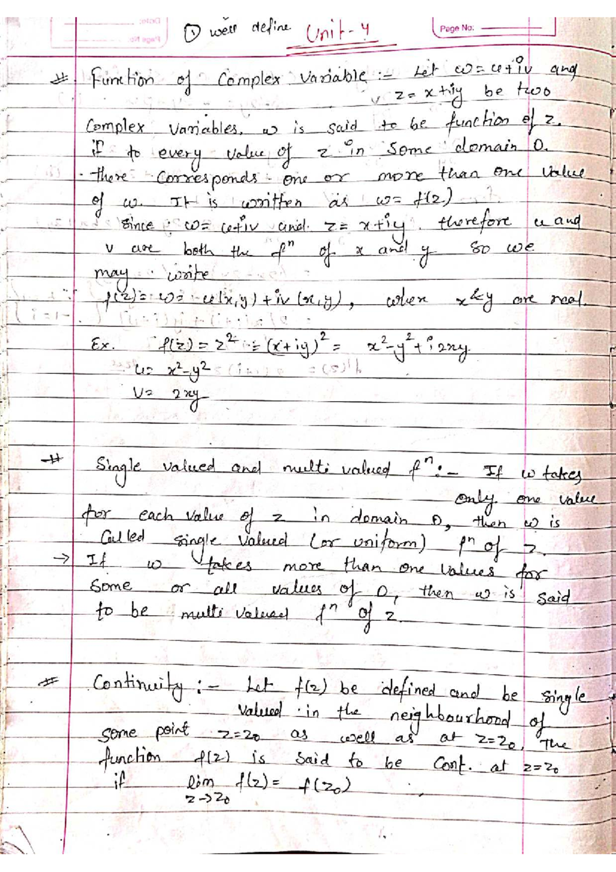 Unit 4 (M-II) - Functions of Complex Variables: Key Concepts and ...