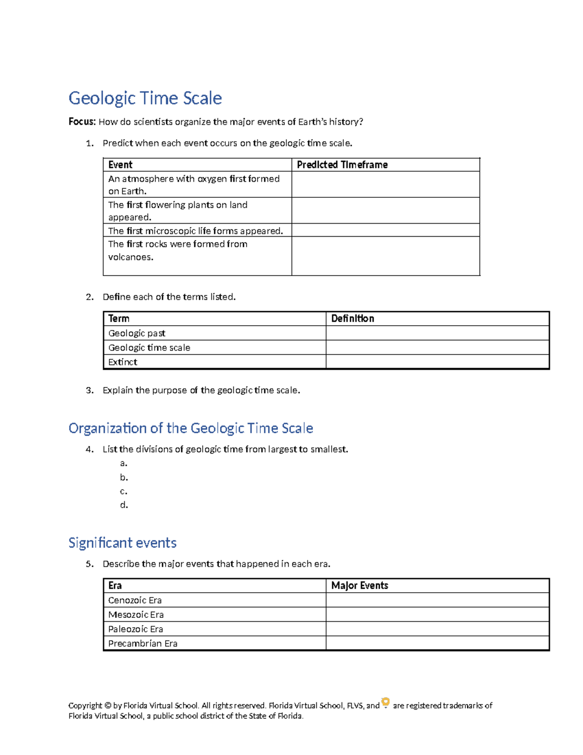 Geologic Time Scale Guided Notes: Major Events & Definitions - Studocu
