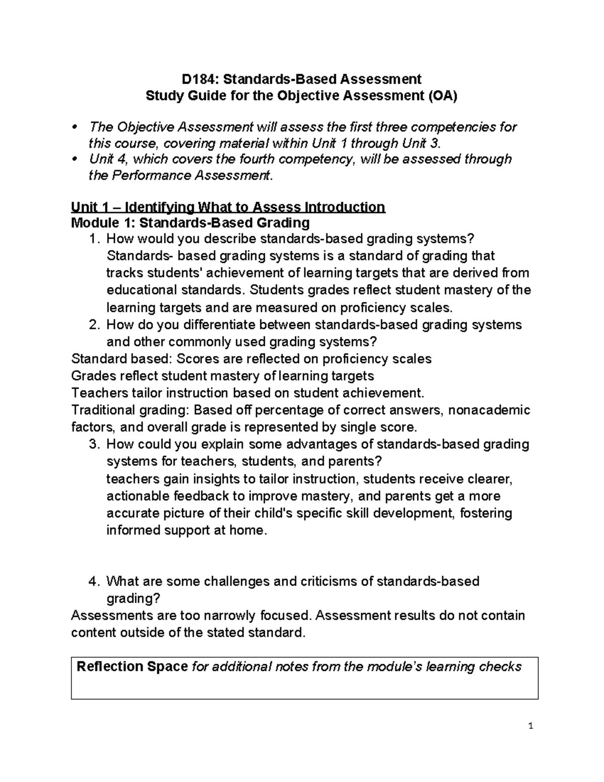 D184: Study Guide for Objective Assessment (OA) Units 1-3 - Studocu