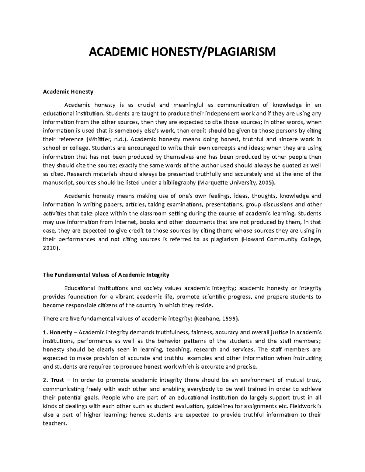 Academic- Honesty - ACADEMIC HONESTY/PLAGIARISM Academic Honesty ...