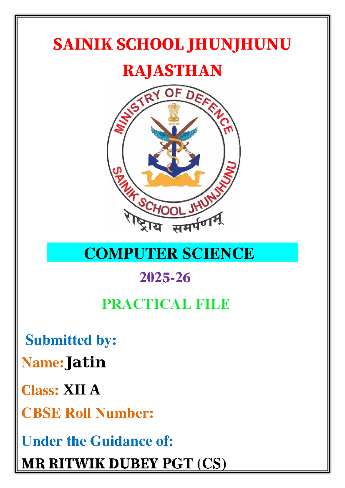 CS XII A Practical File: Python Programming Exercises and Solutions - Studocu