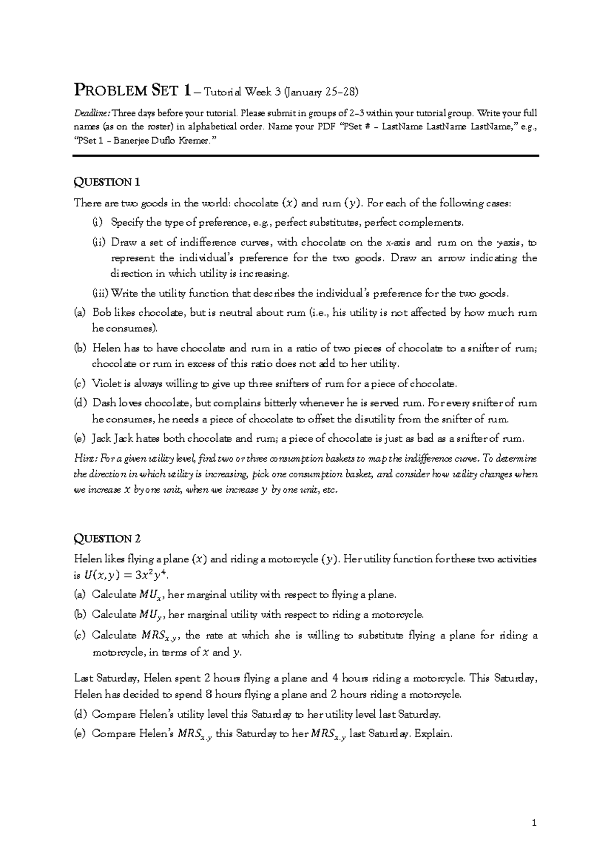 Problem Set 1 - 1 PROBLEM SET 1 — Tutorial Week 3 (January 25– 28 ...