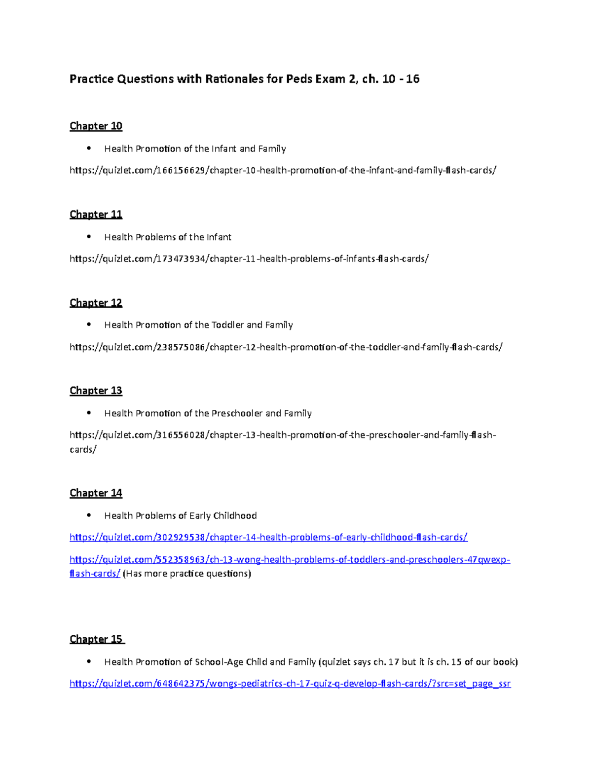 Peds Exam 2 Practice Questions with Rationales: Chapters 10-16 - Studocu