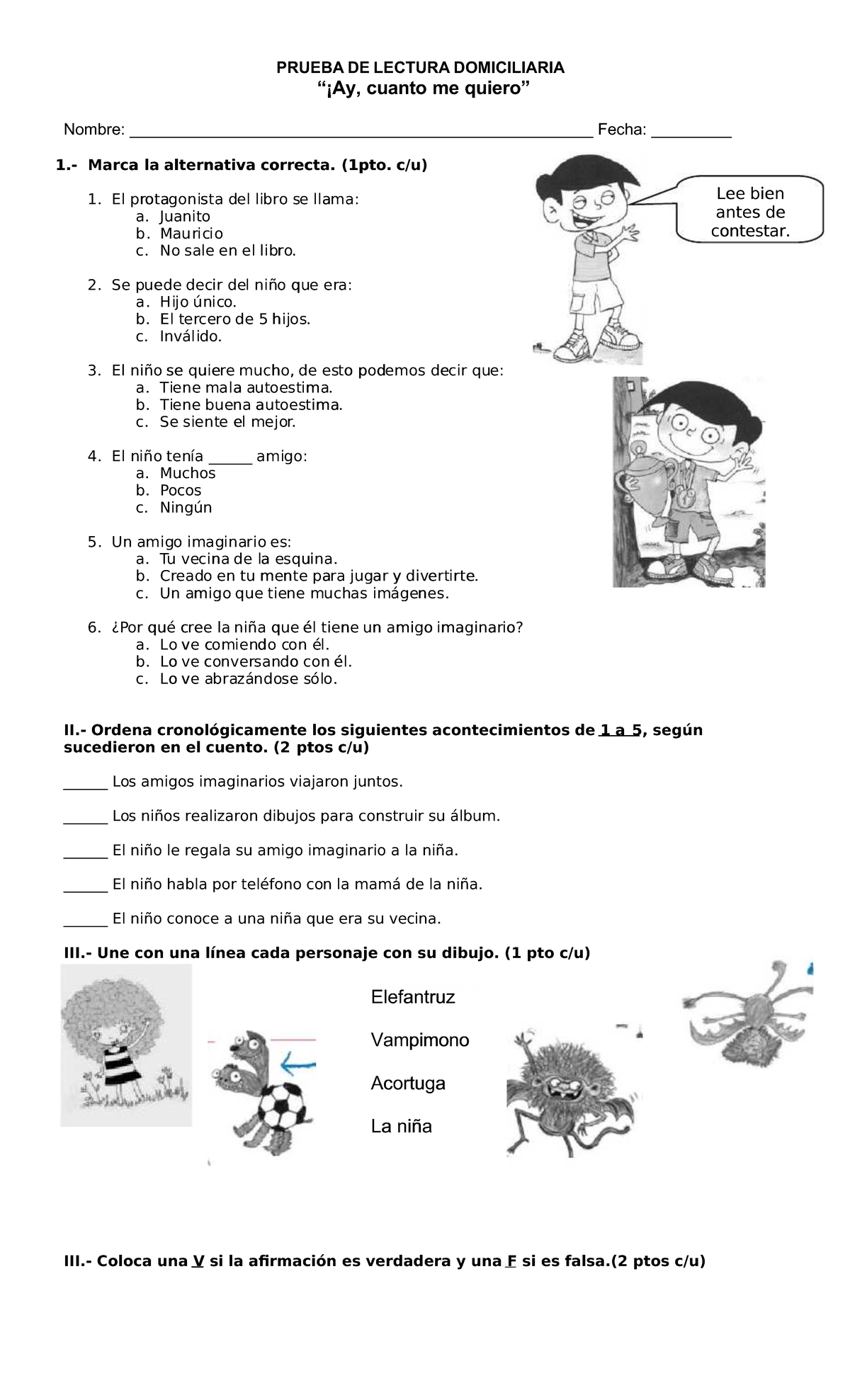Prueba de Lectura Domiciliaria: “Ay, Cuánto Me Quiero” - Studocu