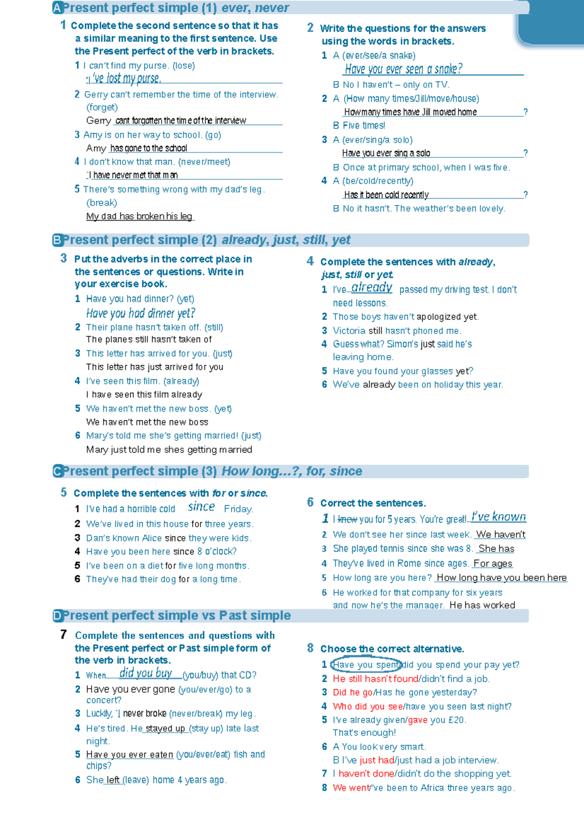Present perfect homework, ejemplos y como se usa - 1 Complete the ...