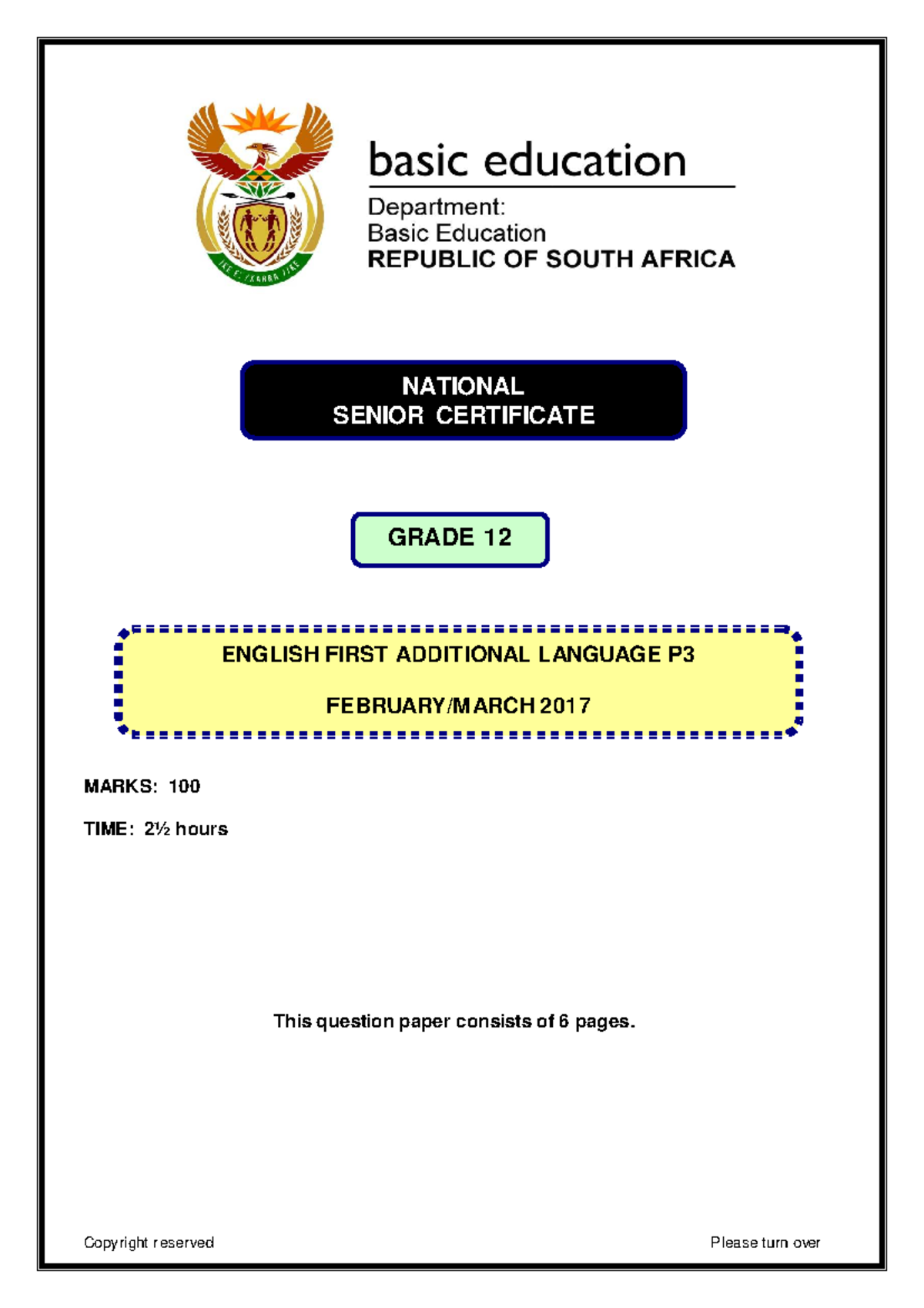 English FAL P3 NSC 2017 Exam Paper: Essay & Transactional Texts - Studocu