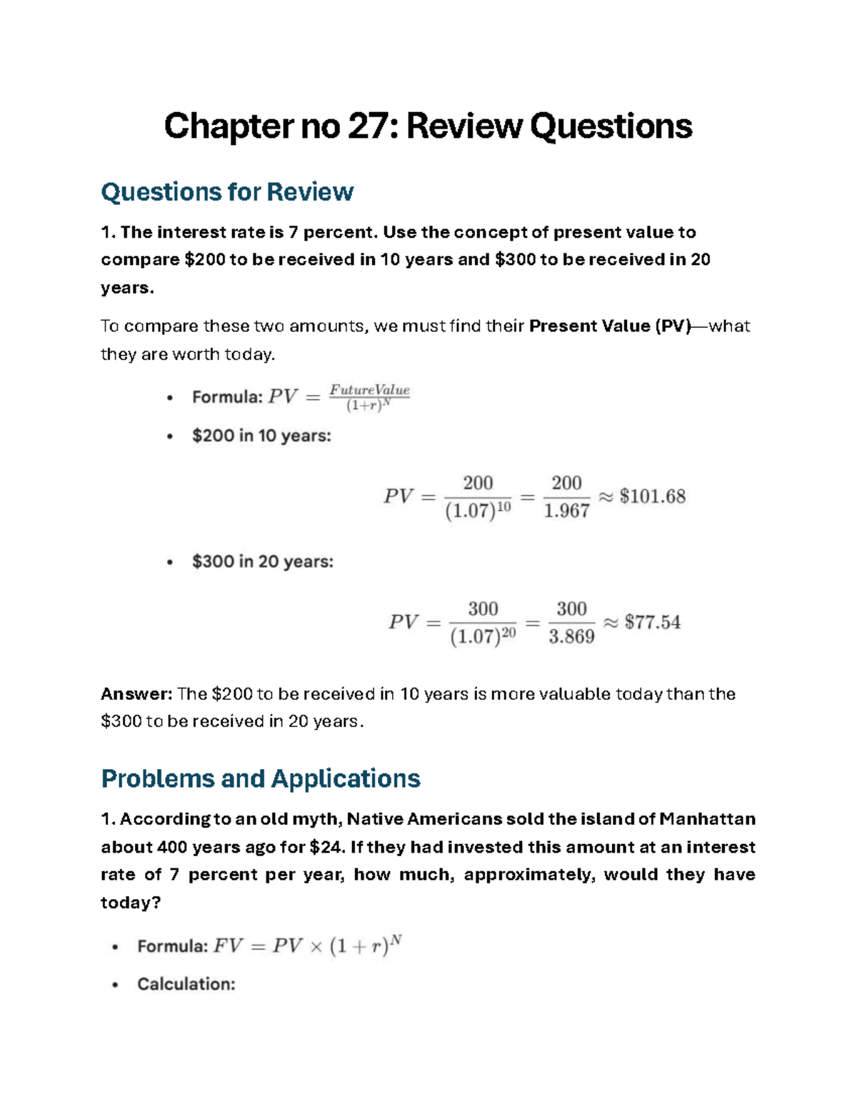 Chapter 27: Review Questions on Present Value Concepts - Studocu