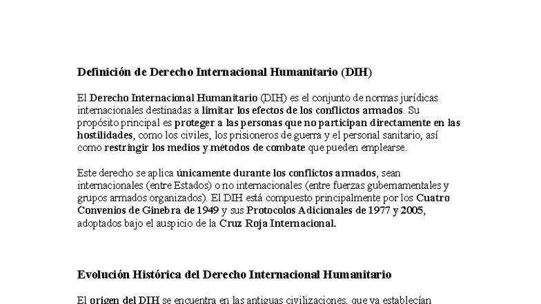 Definición y Evolución del Derecho Internacional Humanitario (DIH ...