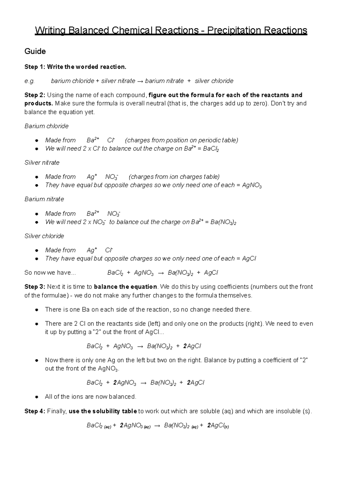 Precipitation Reactions Guide & Worksheet (Chem 101) - Studocu
