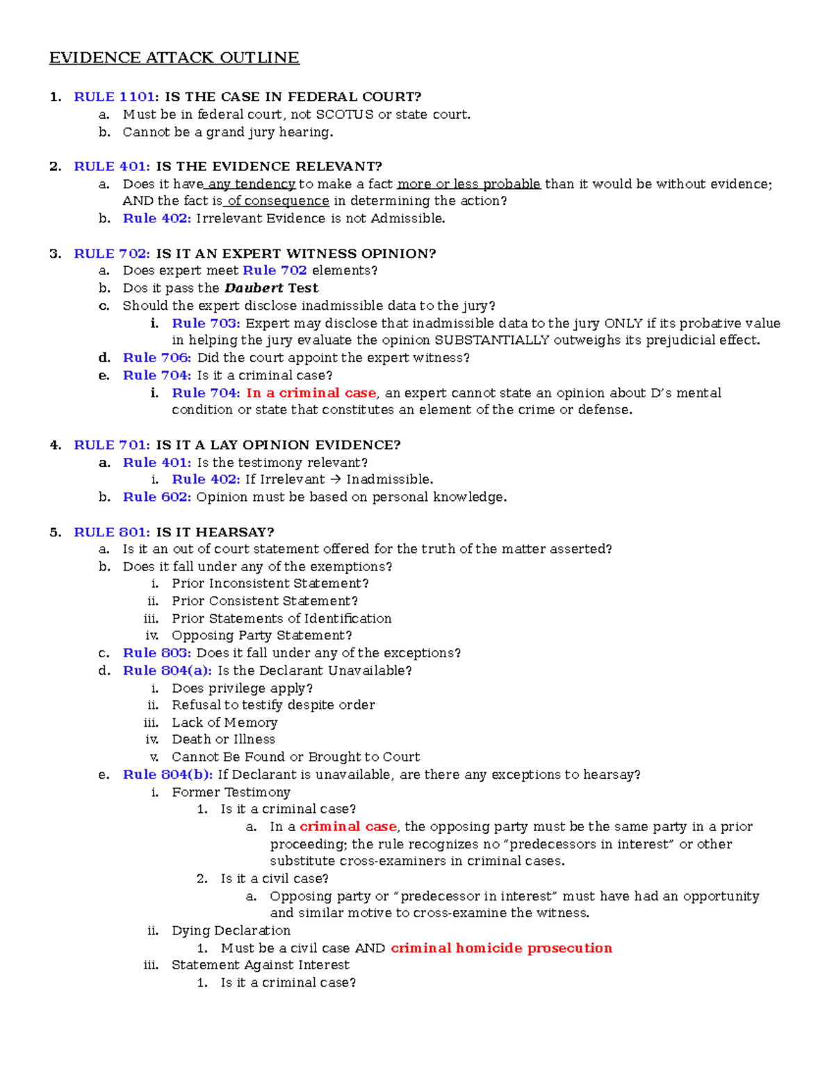 Evidence Attack Outline: Key Rules & Considerations for Federal Court ...