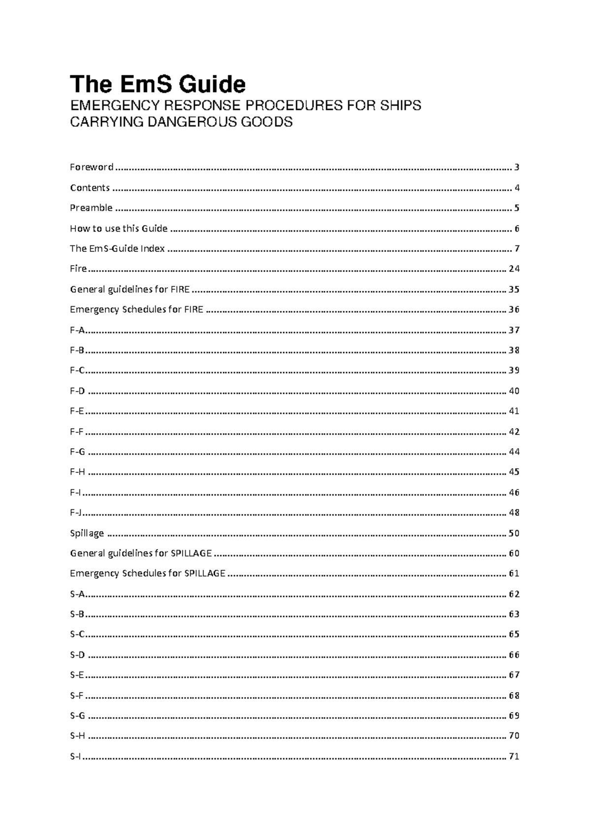 EmS Guide: Emergency Procedures for Maritime Dangerous Goods - Studocu