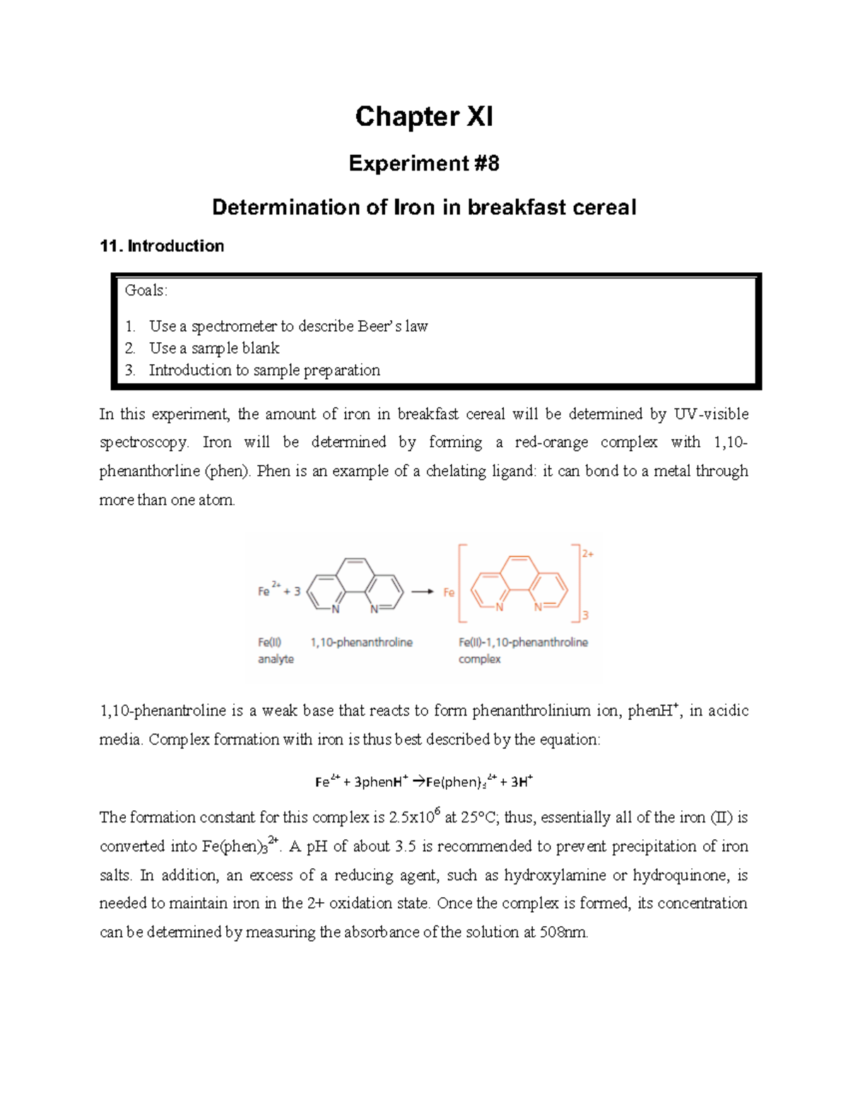 2111 Chap 11 UVVis Iron 0817 - Chapter XI Experiment Determination of ...
