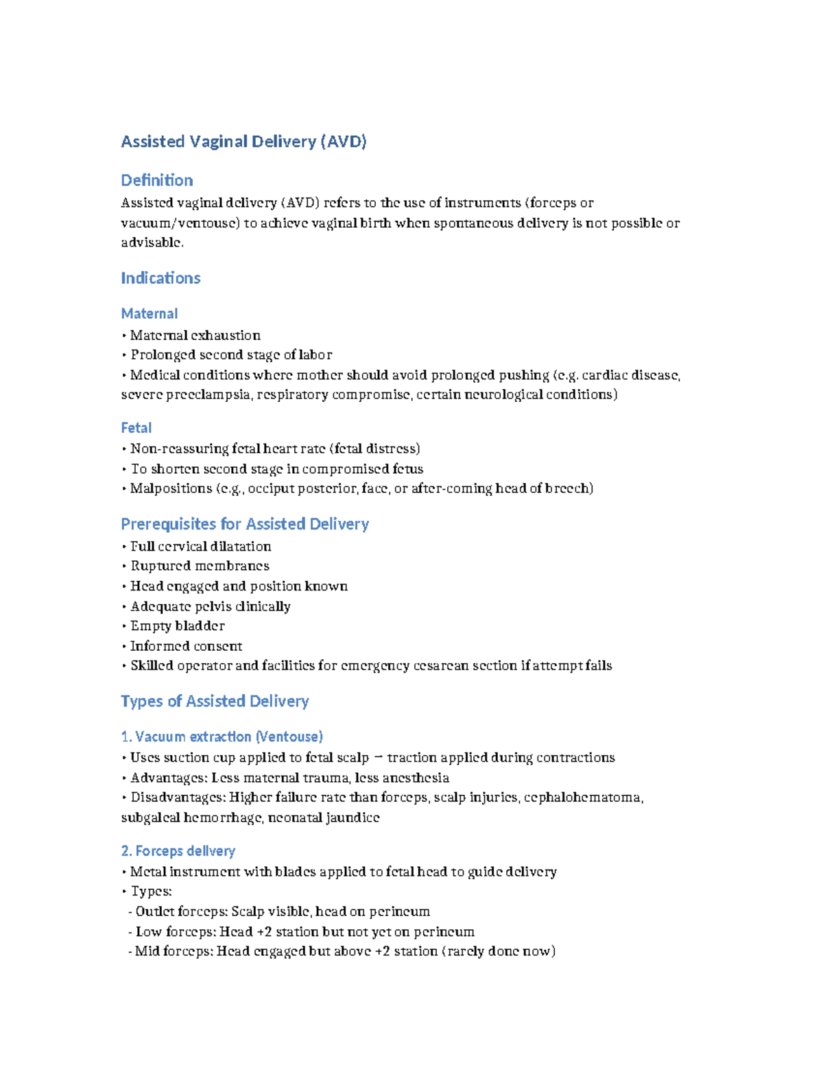 Assisted Vaginal Delivery (AVD): Definition, Indications & Types - Studocu