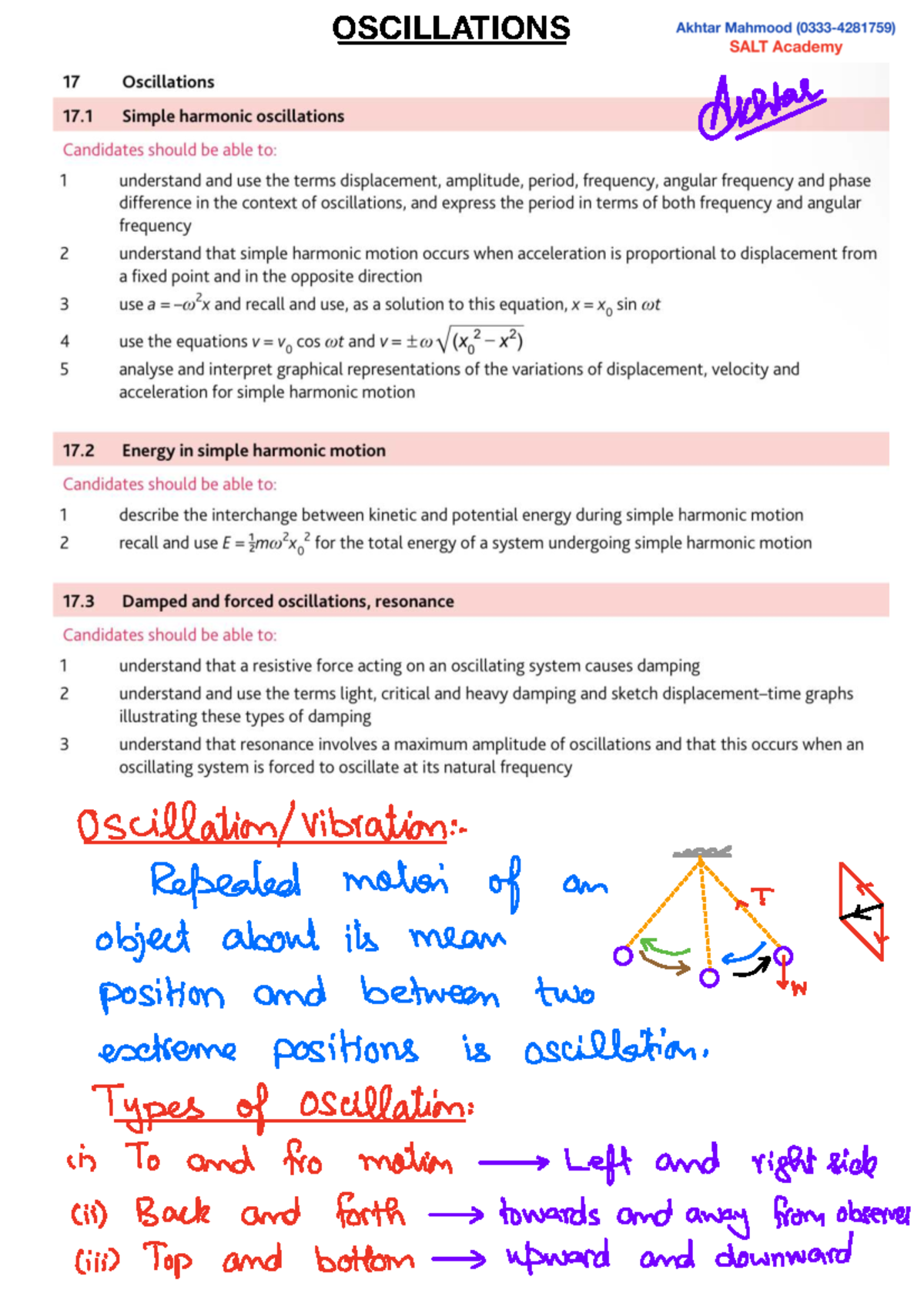 Oscillations (OSC) Jan. 24 - Lecture Notes on Simple Harmonic Motion ...