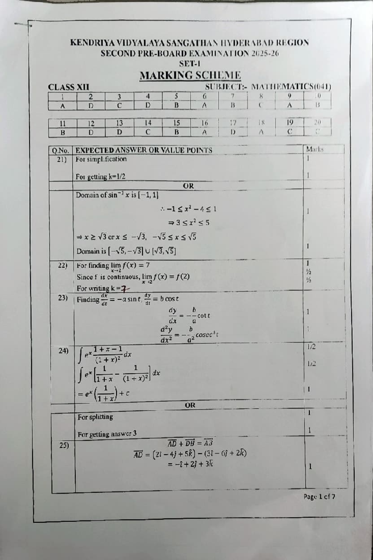 XII Maths (041) HYD Region Second Exam Marking Scheme - PB2 Set 1 - Studocu