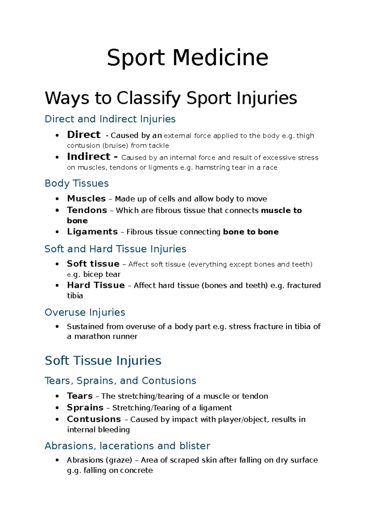 Sport Medicine (Option 3): Classifying and Managing Sports Injuries ...