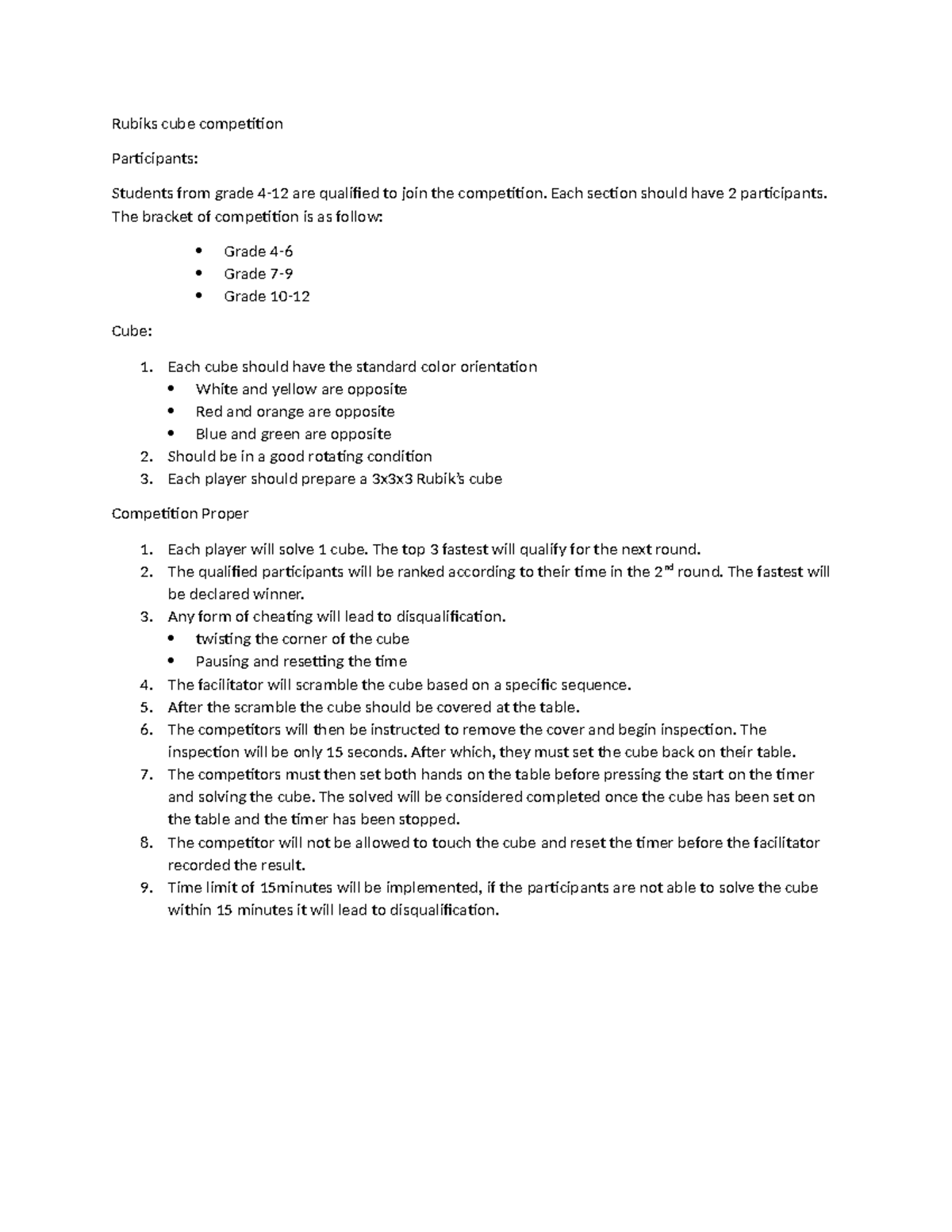 Rubik's Cube Competition Mechanics for Grades 4-12 Event Guide - Studocu