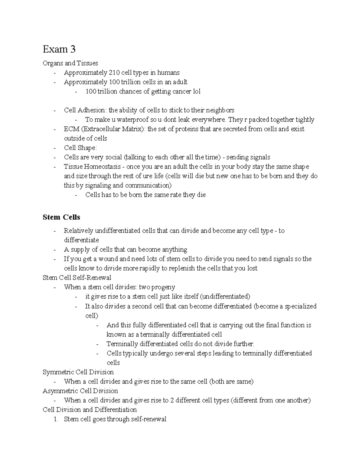 MCB 252 Exam 3 Review: Organs, Tissues, and Cell Biology Insights - Studocu