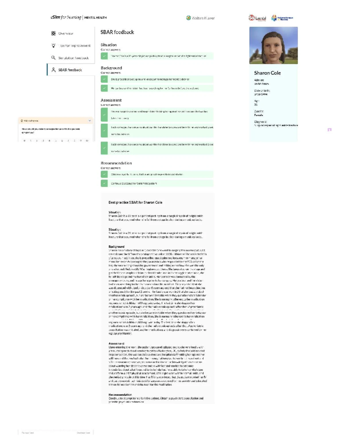 Nursing MENTAL HEALTH Vsim Simulation Feedback and Improvement Tips ...