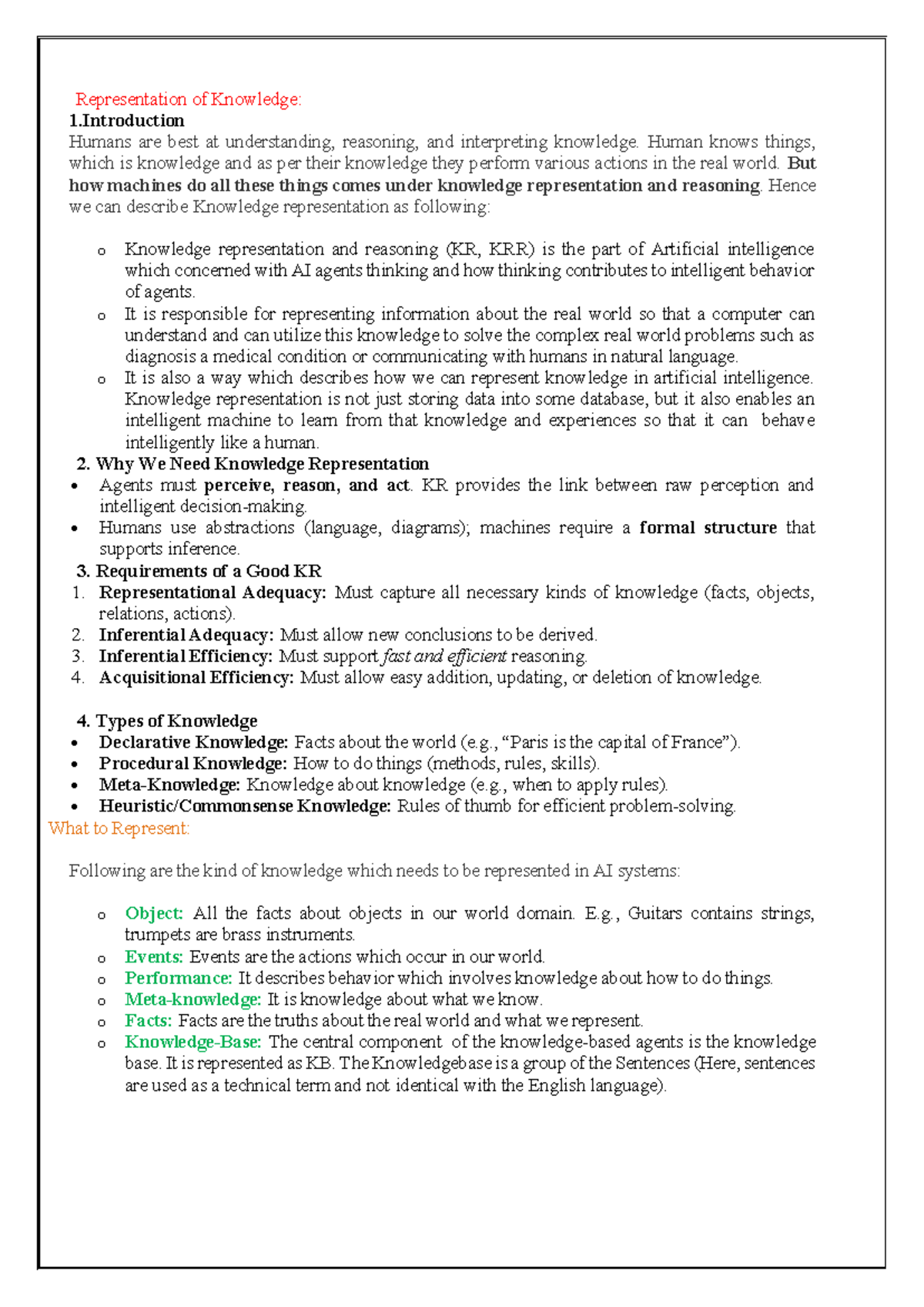 Unit 3 Knowledge Representation In Ai Concepts And Frameworks Studocu