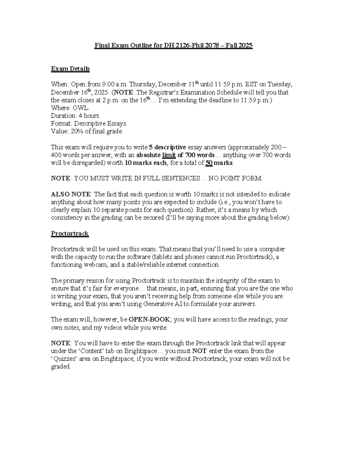 Final Exam Outline for DH 2078 - Fall 2025 Details - Studocu