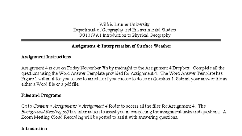 GG101VA1 Assignment 4: Interpreting Surface Weather Data F25 - Studocu