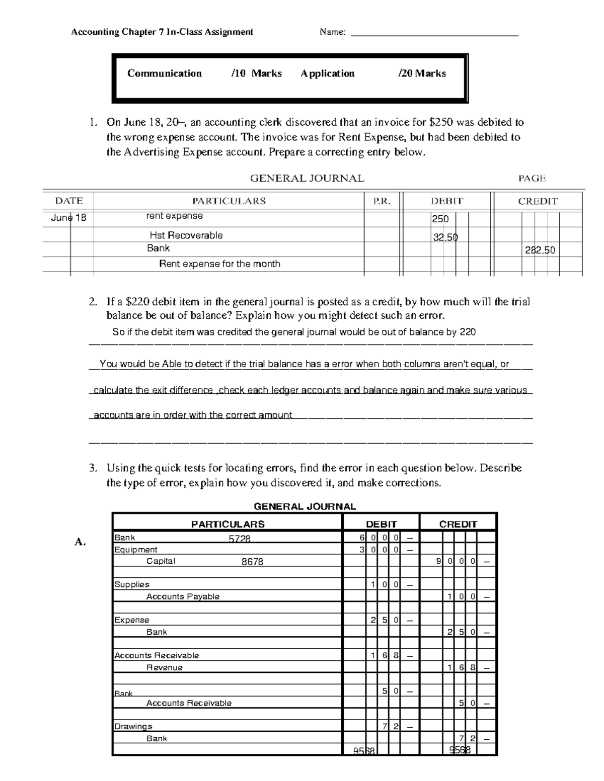 Chapter 7 In-Class Assignment - Accounting for Errors and Corrections ...