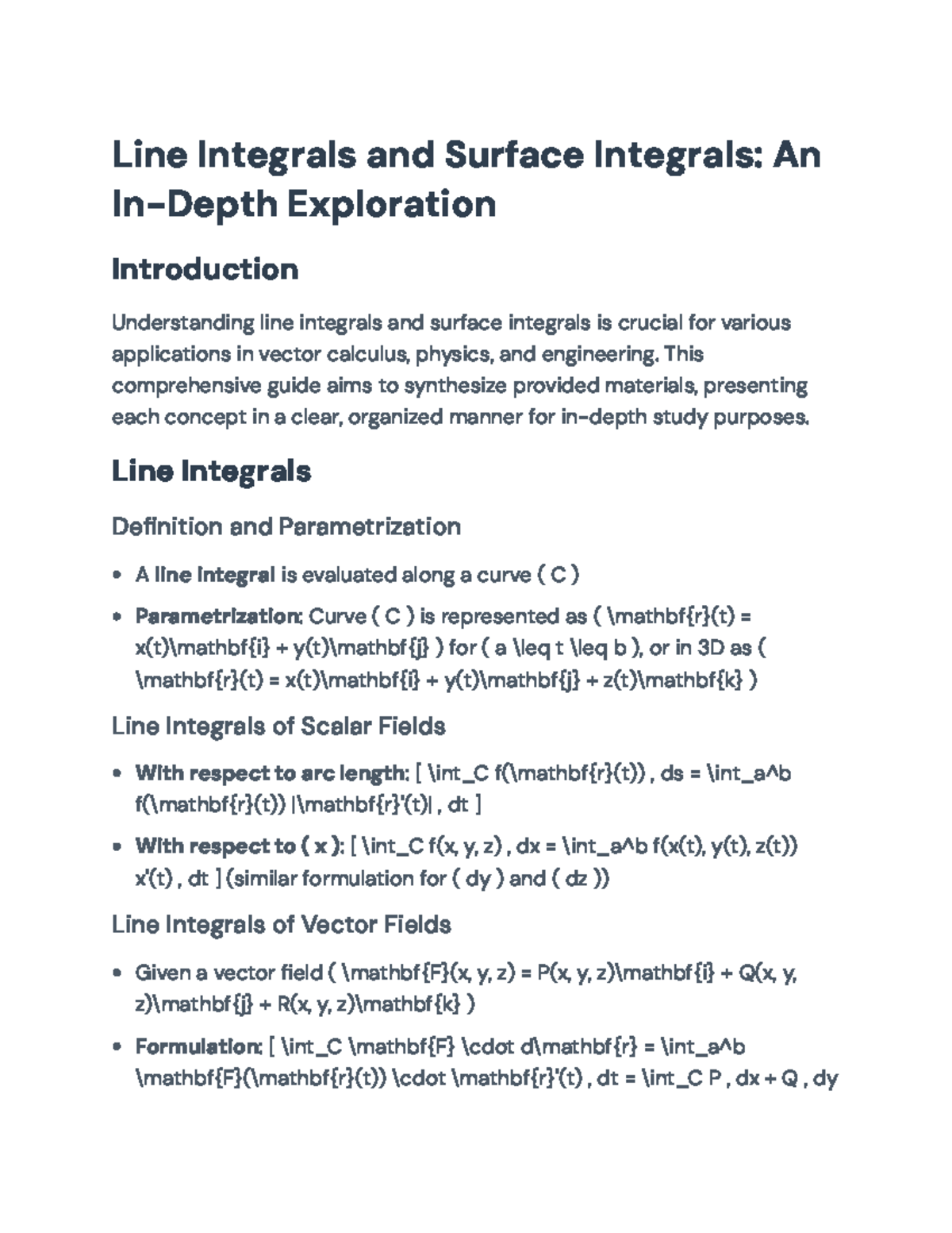 Line & Surface Integrals: A Detailed Study Guide for Calculus - Studocu