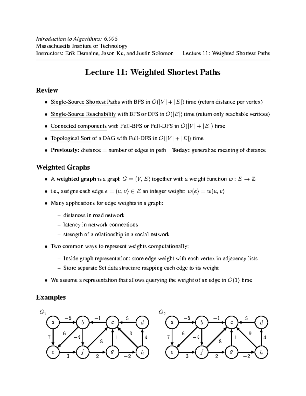 Lecture 11: Weighted Shortest Paths - 6.006 MIT - Studocu