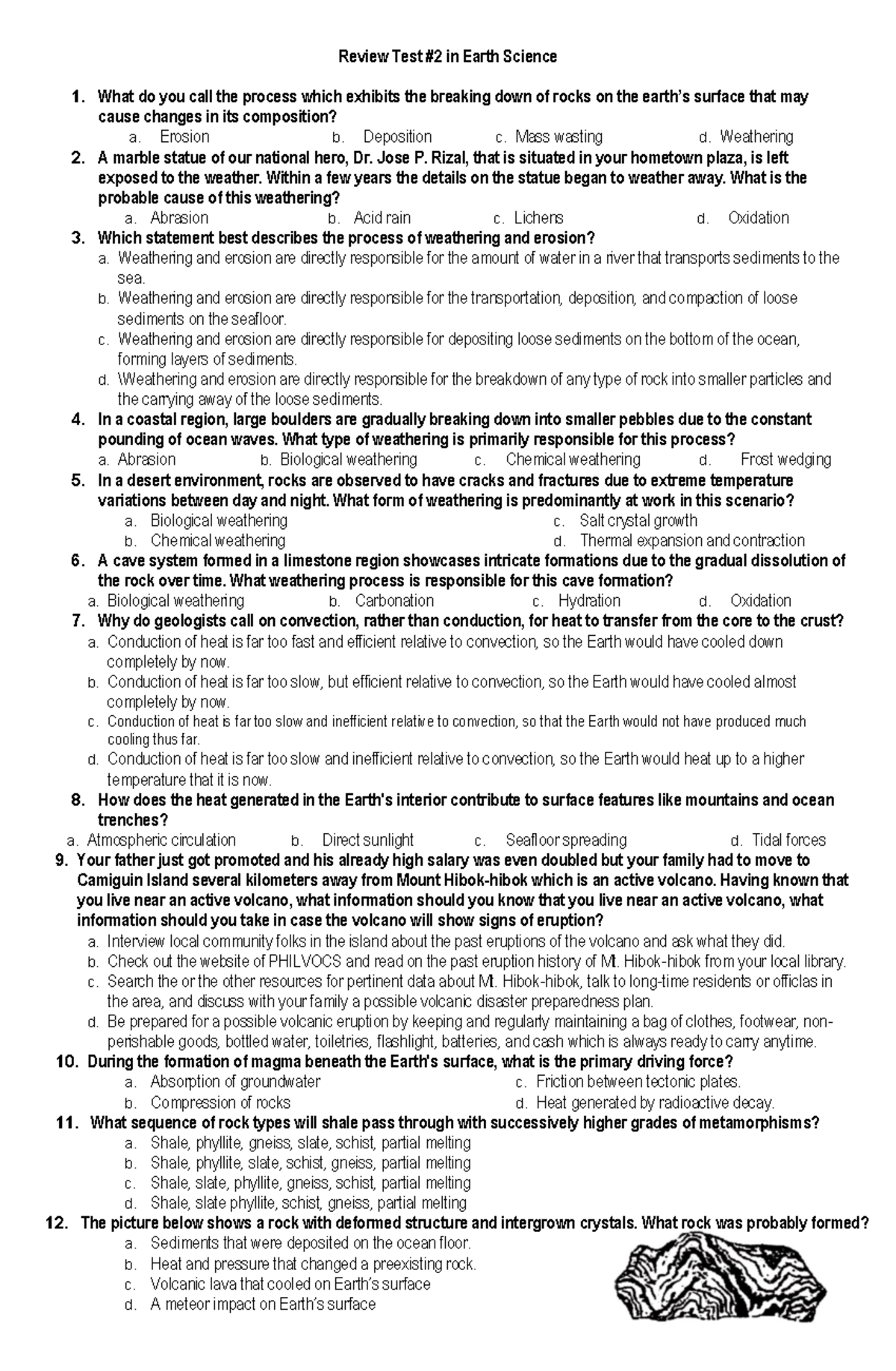 Review Test #2 in Earth Science: Weathering and Erosion Concepts - Studocu