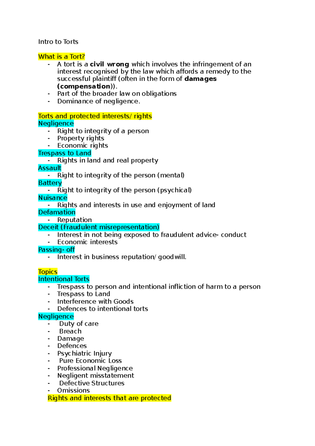 Lecture - Week 1: Introduction to Torts and Legal Concepts - Studocu