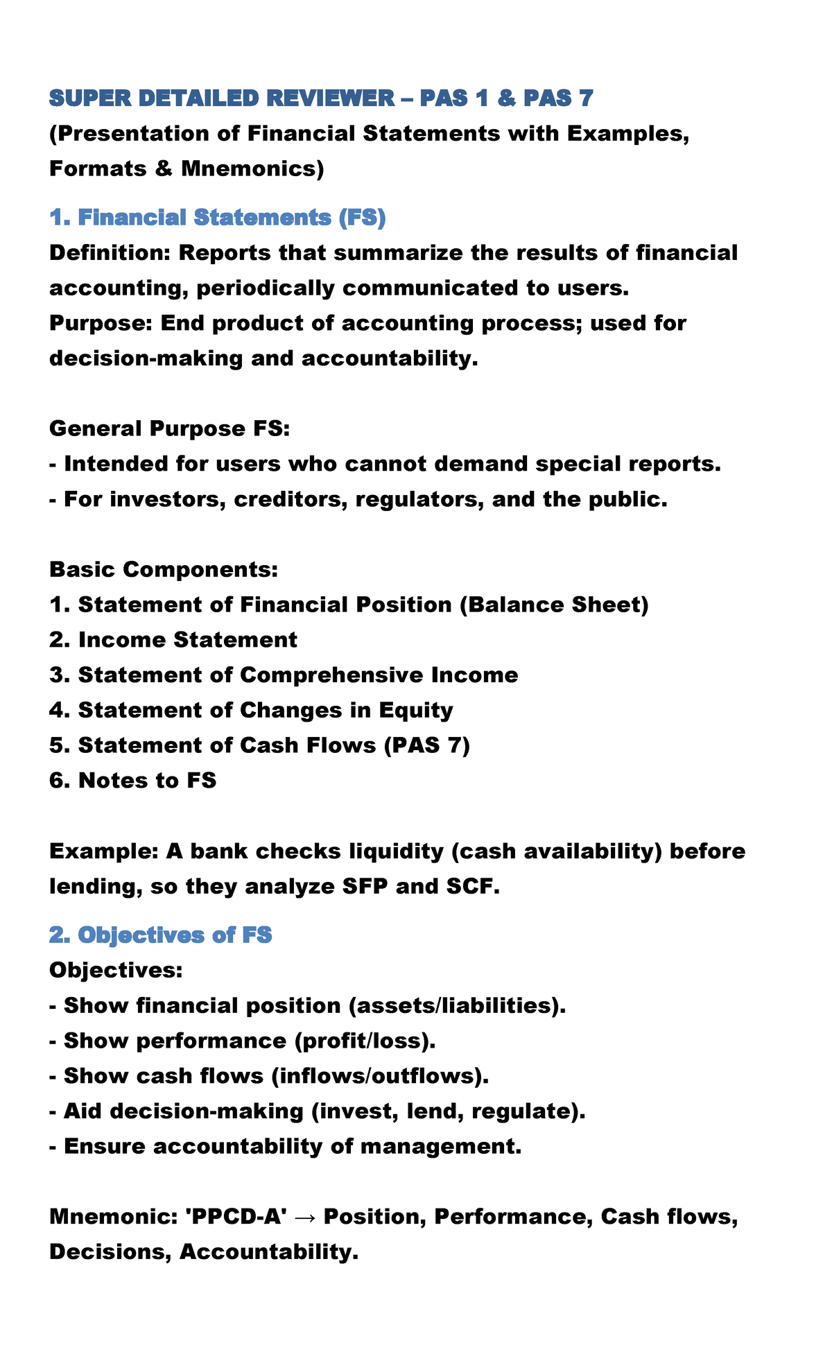 PAS 1 & PAS 7 Super Detailed Reviewer: Financial Statements Explained ...