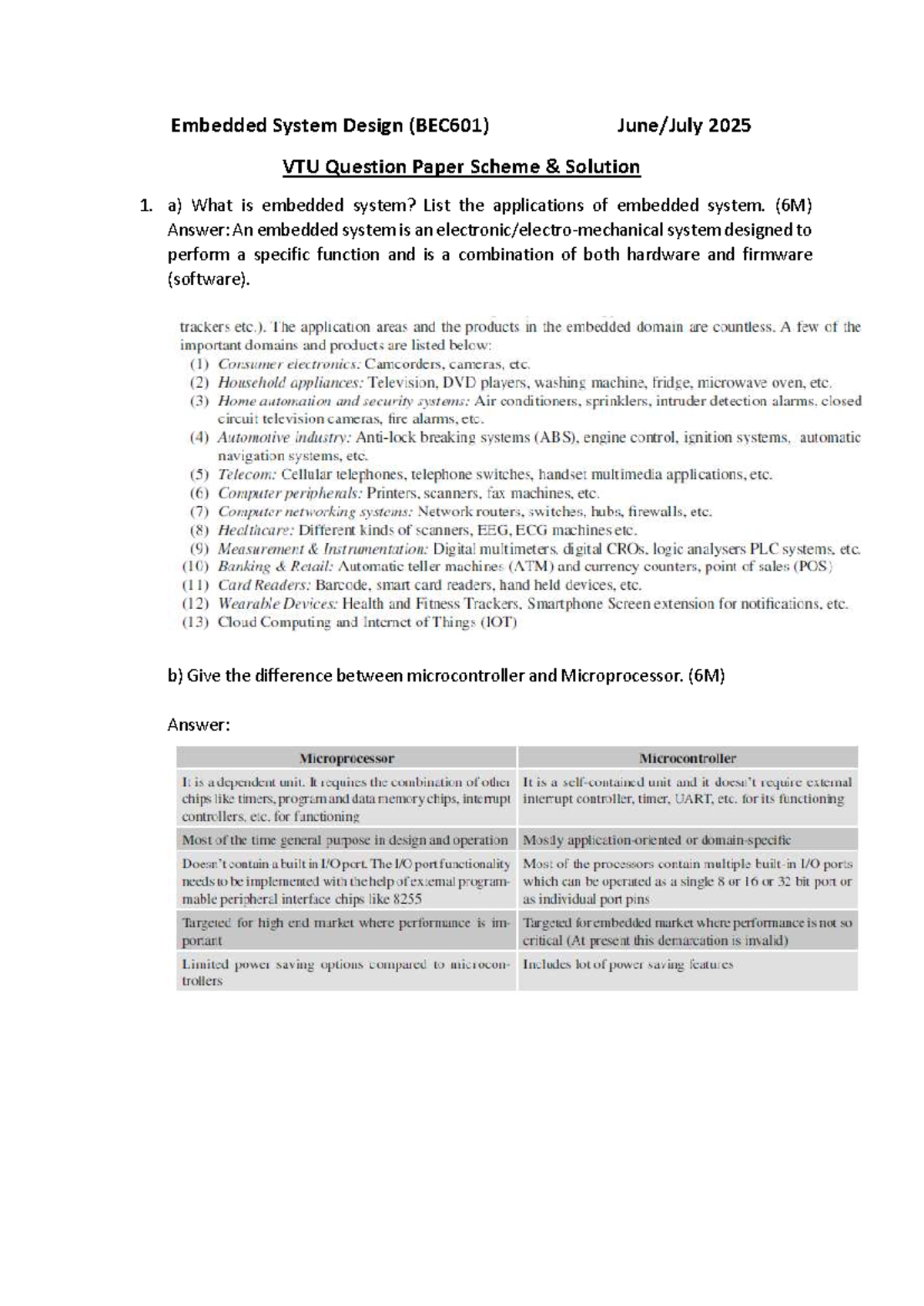 Embedded System Design (BEC601) VTU 2025 Question Paper Solutions - Studocu