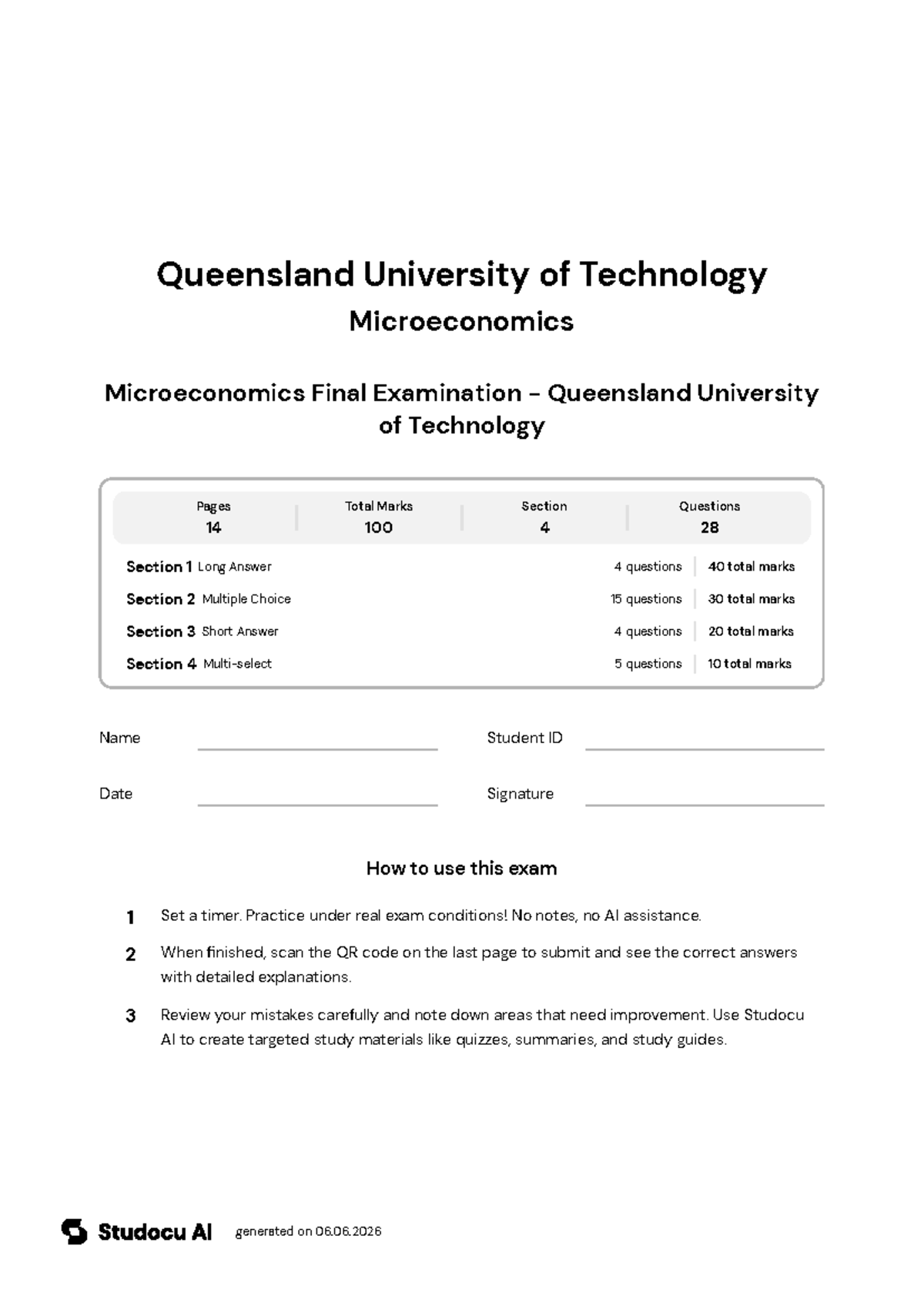 Microeconomics Final Exam - QUT - Studocu