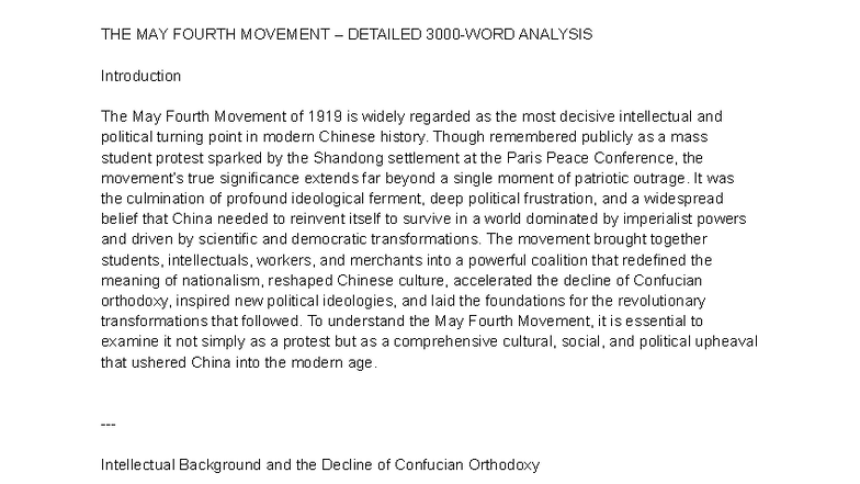 May Fourth Movement: A Comprehensive Analysis (HIST 101) - Studocu