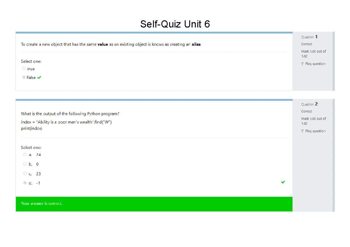 Cs1101unit3ans3 - CS 1101 - Self-Quiz Unit 3 - Attempt 3 - Started on ...