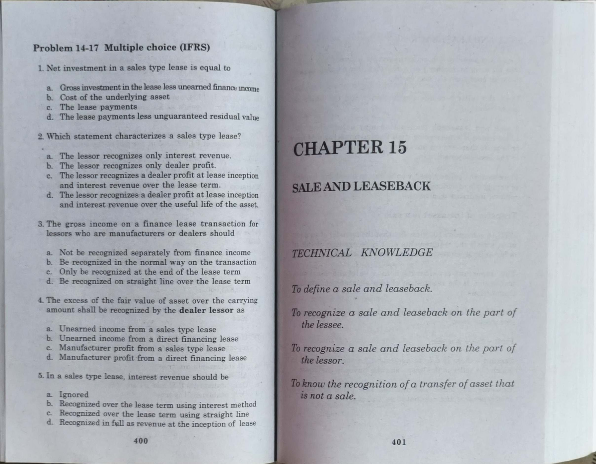 Chapter 15 Study Guide on Sale and Leaseback Transactions (260331 ...