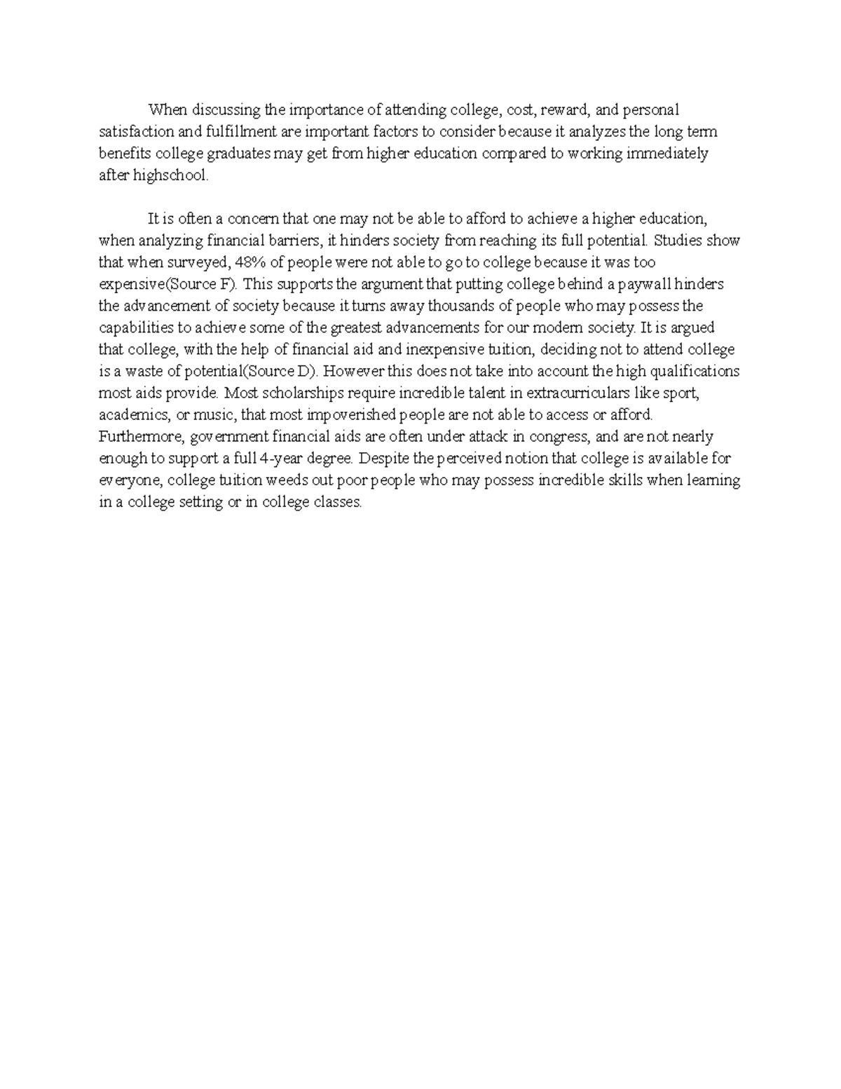 Synthesis Practice: The Impact of College Costs on Society - Studocu